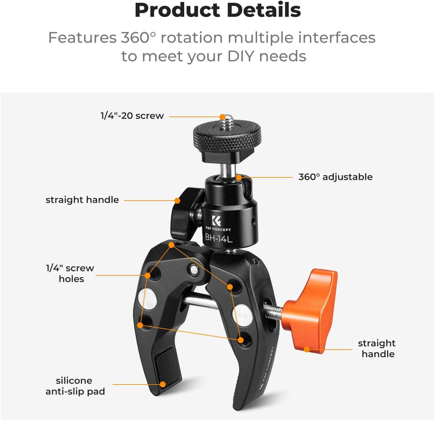 K&F Concept MS26 Super Clamp Camera Clamp with 360° Ball head - Foto ...
